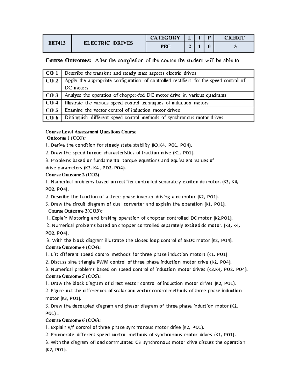 Module 1 notes - EET413 ELECTRIC DRIVES CATEGORY L T P CREDIT PEC 2 1 0 ...