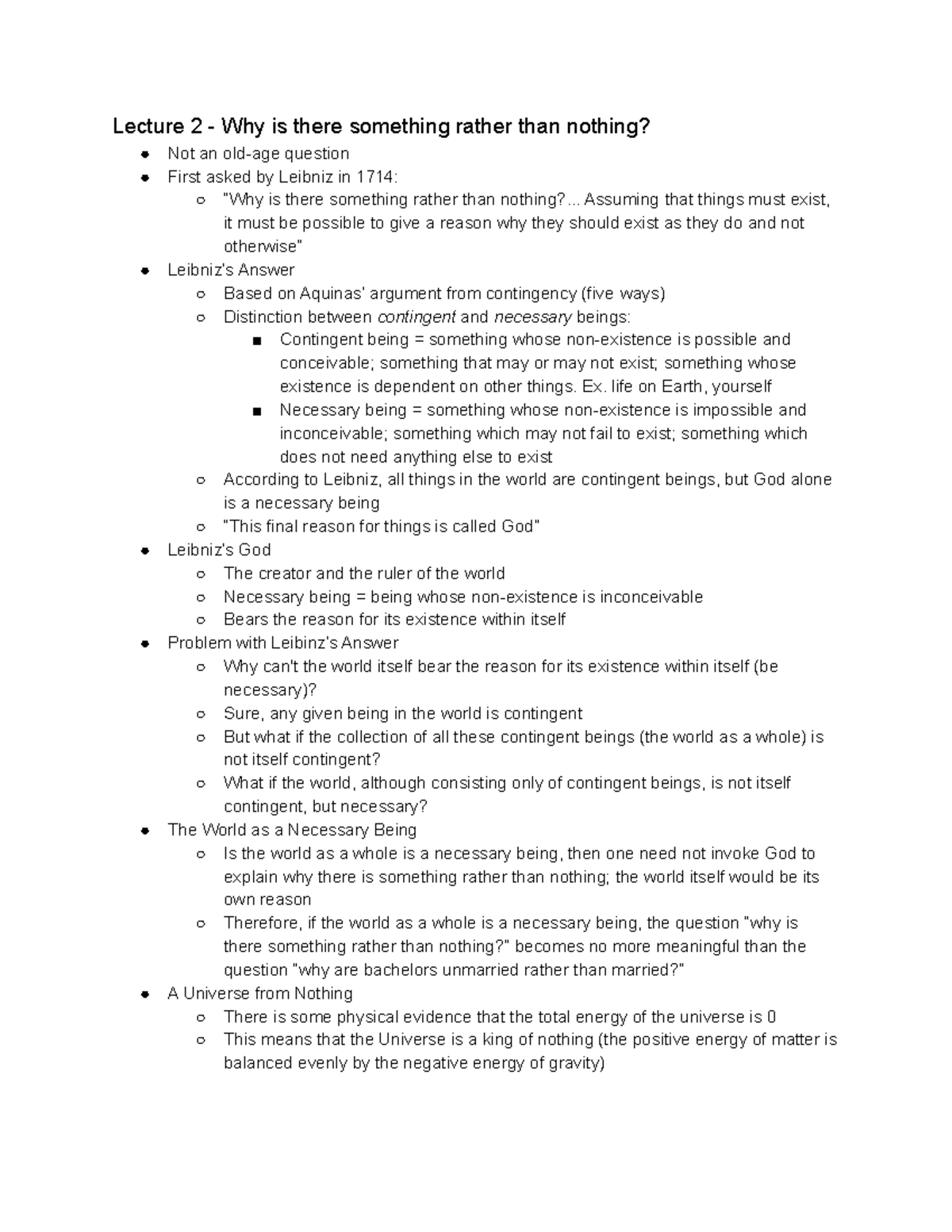 Meaning of Life Notes - Lecture 2 - Why is there something rather than ...