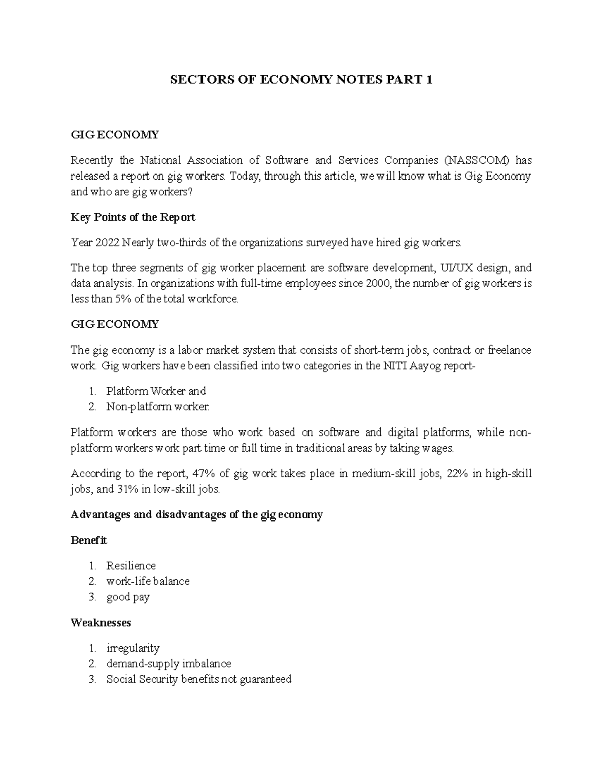 Sectors OF Economy Notes PART 1 - SECTORS OF ECONOMY NOTES PART 1 GIG ...