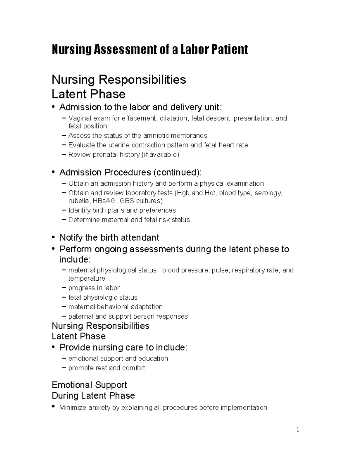 Nursing Assessment of a laboring pt - Nursing Assessment of a Labor ...