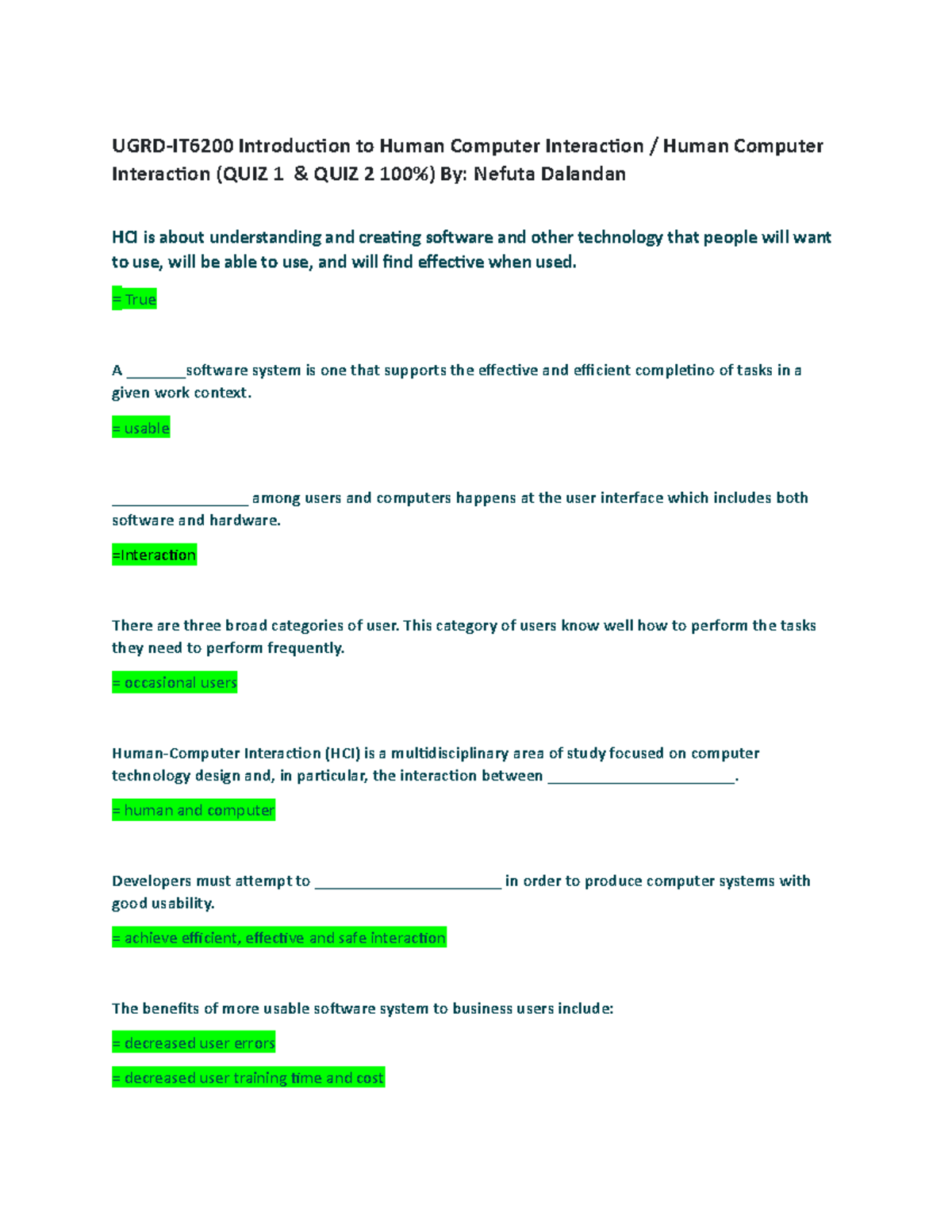 Ugrd It6200 Introduction To Human Computer Interaction Human Computer Interaction Q1 Q2