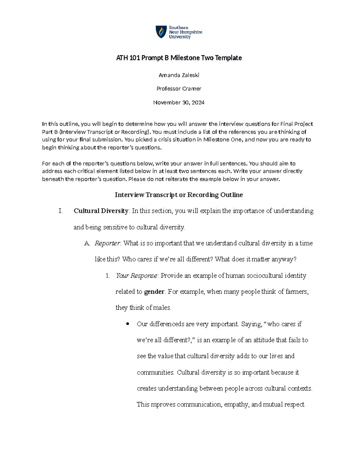 Ath 101 Part B Milestone Two Template Ath 101 Prompt B Milestone Two