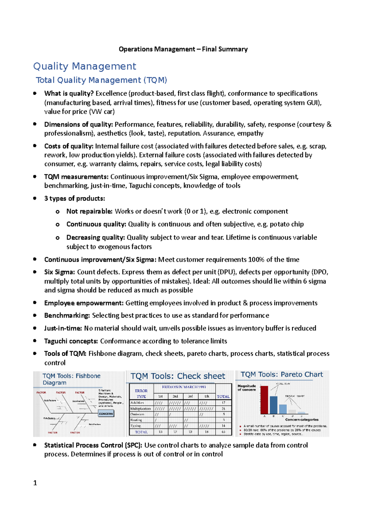 OPM Summary - Final - Fall Semester - Operations Management – Final ...
