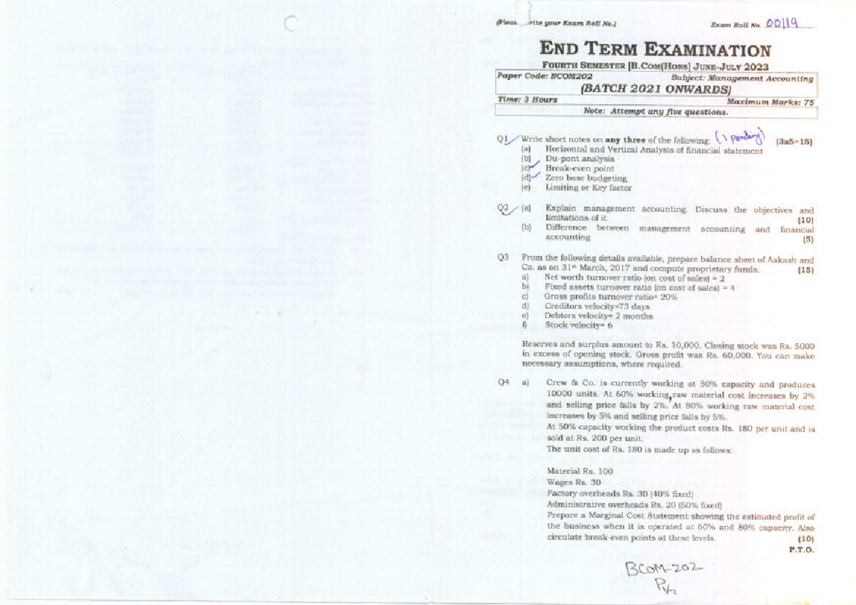 Exam-papers-b-com-2023 (2) - (Pleas rite your Exam Roll No.) Exam Roll ...