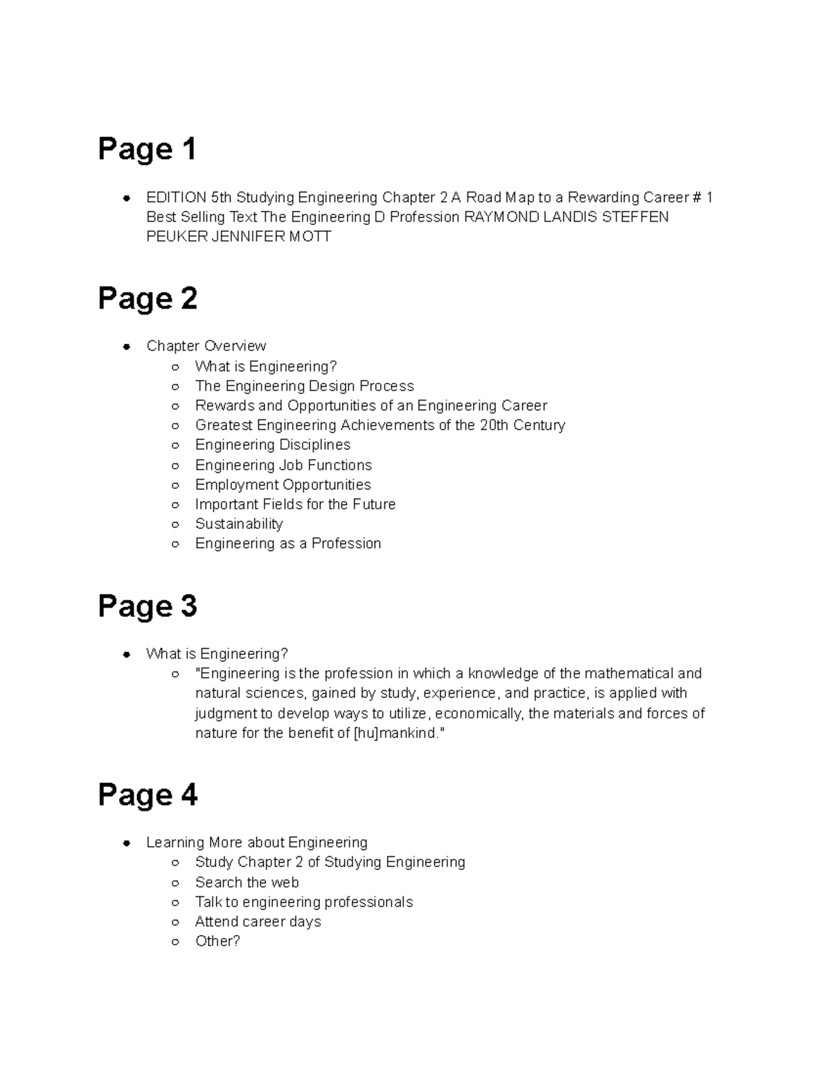 Chapter 2 - Page 1 EDITION 5th Studying Engineering Chapter 2 A Road ...