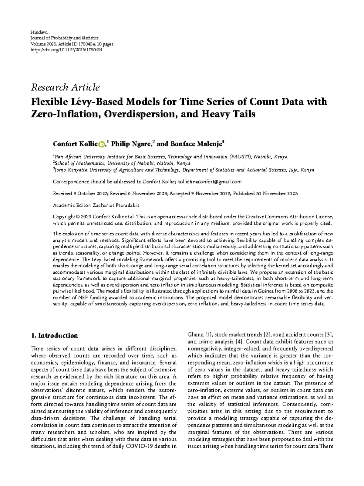 Flexible Levy-Based Models for Time Series of Coun - Research Article ...