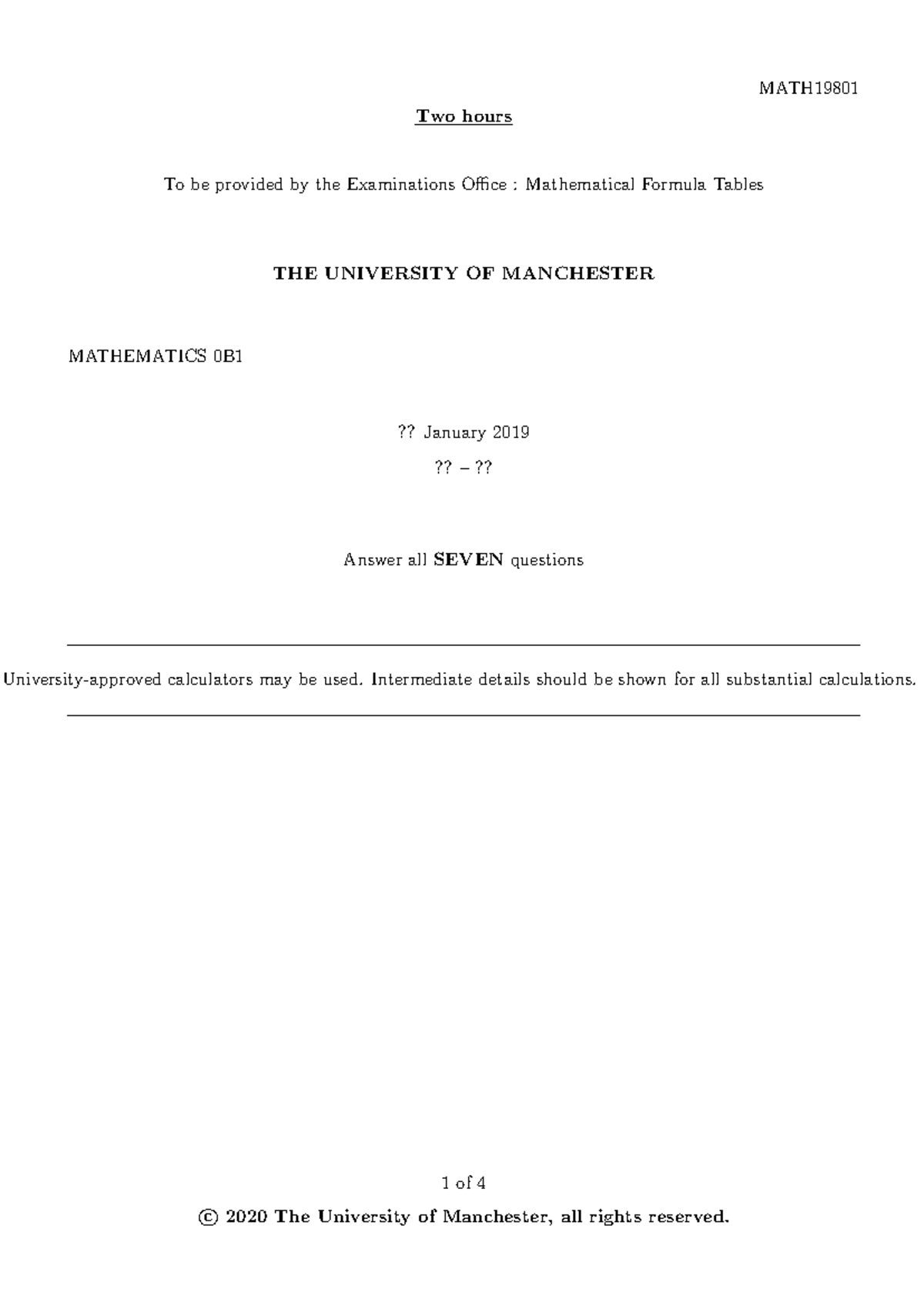 0B1 - jhvjhn - Two hours To be provided by the Examinations Office ...