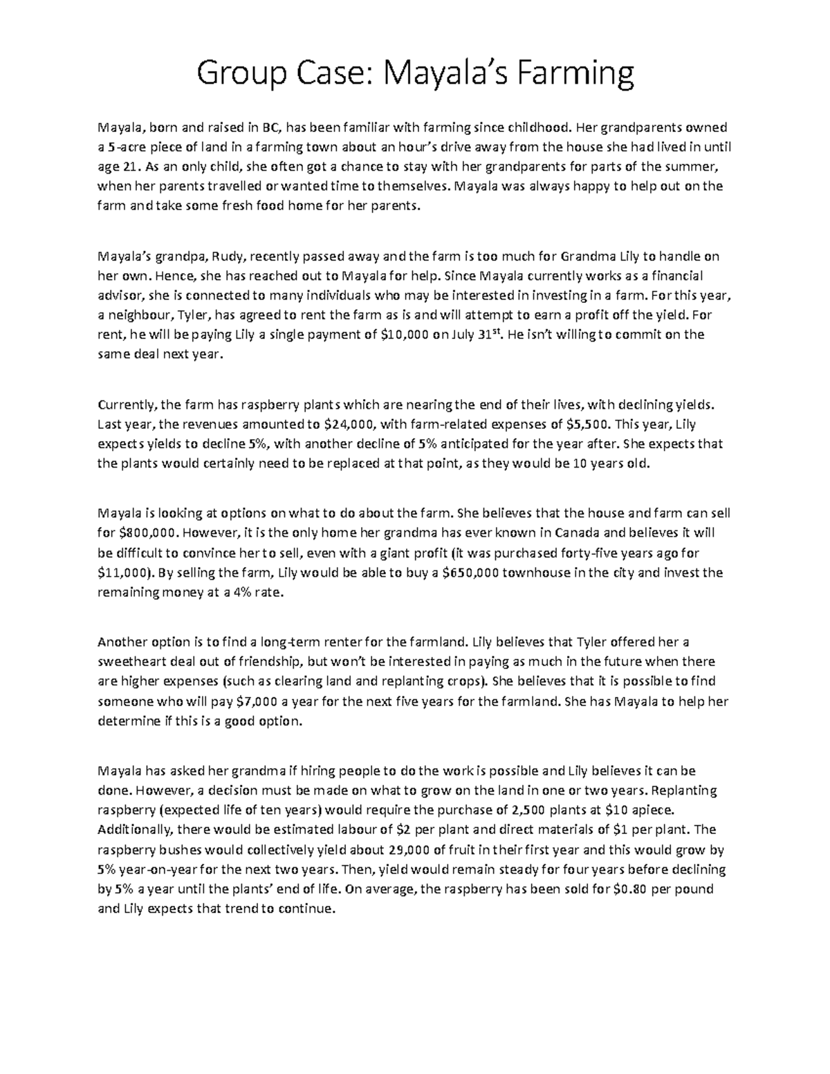 Mayalas Farming - please - Group Case: Mayala’s Farming Mayala, born ...