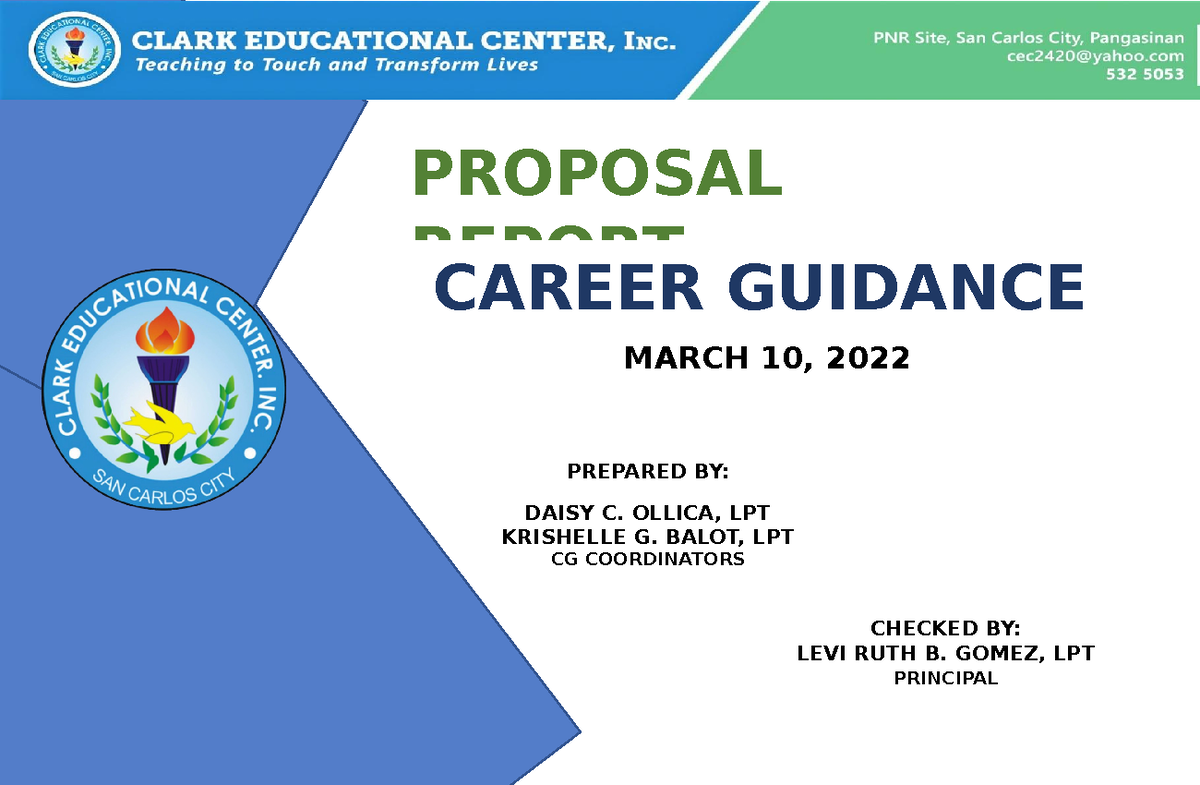 Career Guidance Financial Report - PROPOSAL REPORT CAREER GUIDANCE PREPARED BY: DAISY C. OLLICA ...