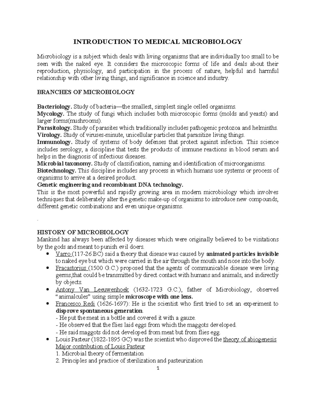 Lesson ONE and TWO,,intro to medical microbiology - INTRODUCTION TO ...