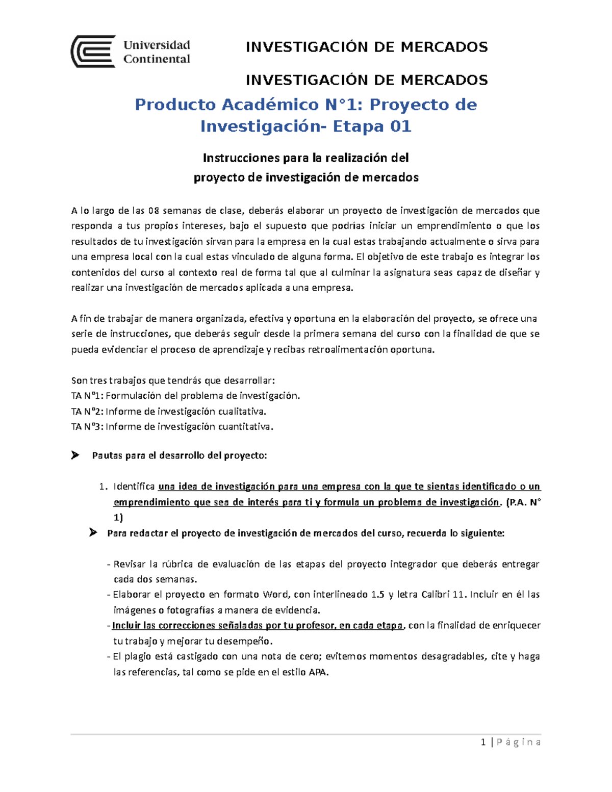 Producto Académico N 1 -proyecto parte 1 - Producto Académico N°1: Proyecto de Investigación ...
