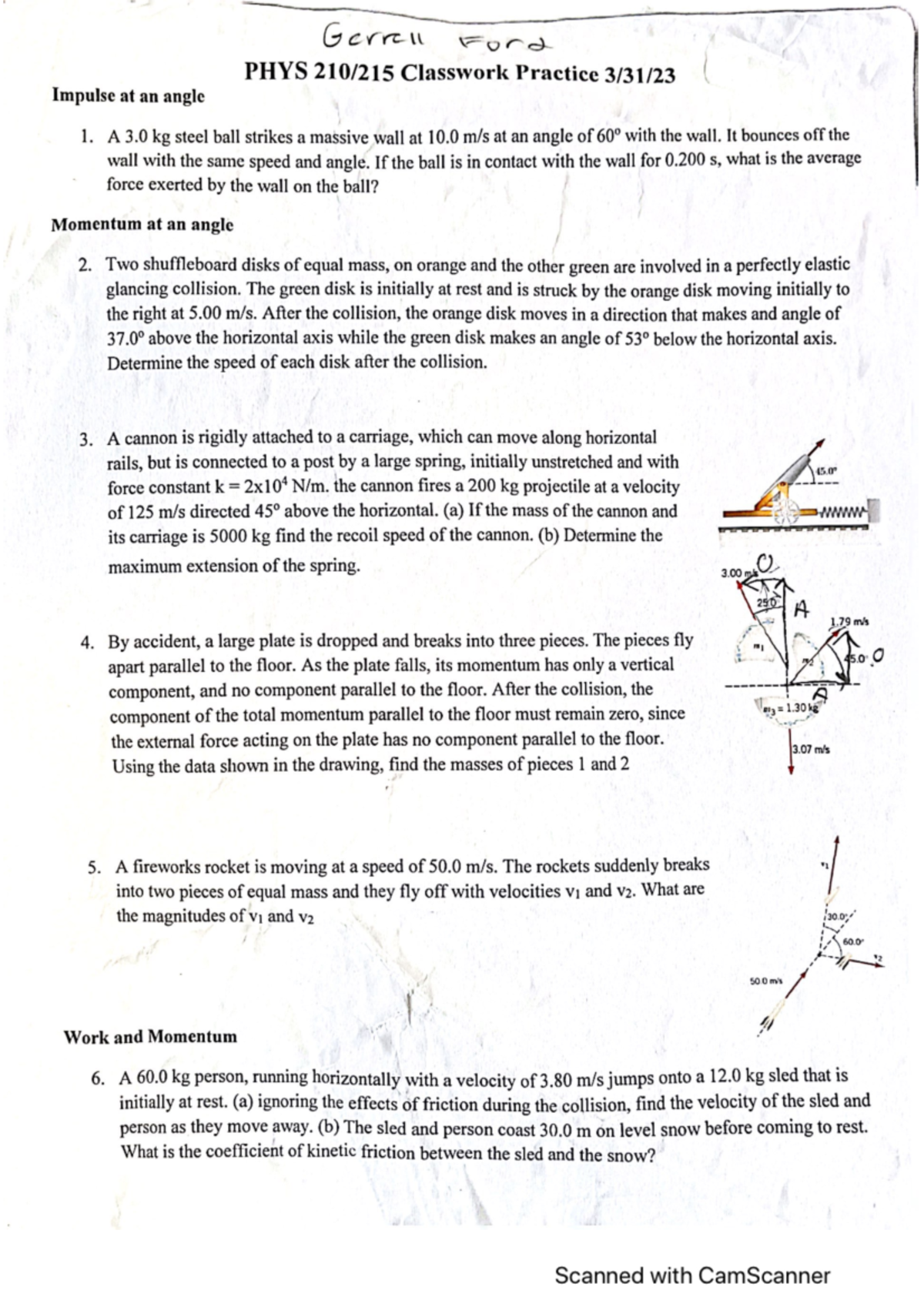 Physics Classwork 1 - Practice worksheets - PHY 211H - Studocu
