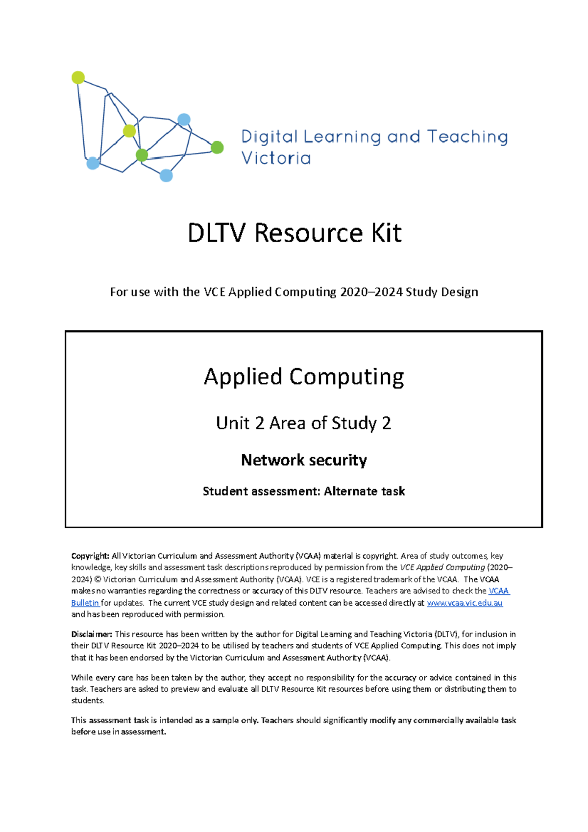 U2O2 SAC Alternate - DLTV Resource Kit For use with the VCE Applied Computing 2020–2024 Study ...