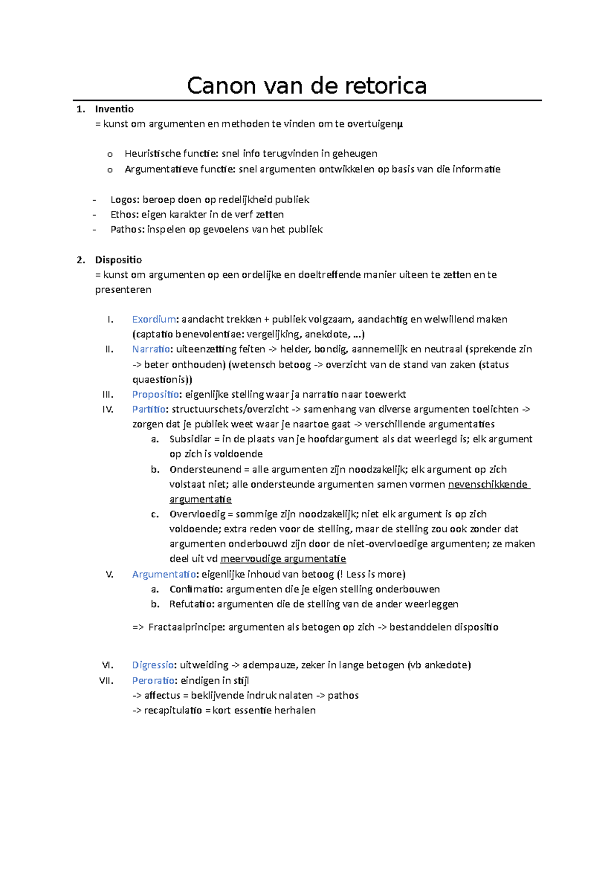 Canon van de retorica schema - Canon van de retorica 1. Inventio ...