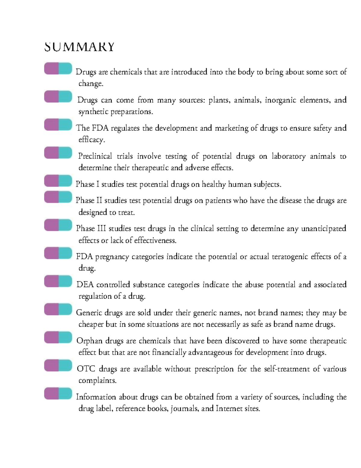 Pharma-CHAP - Pharmacology chapter summary. - SUMMARY Drugs are ...