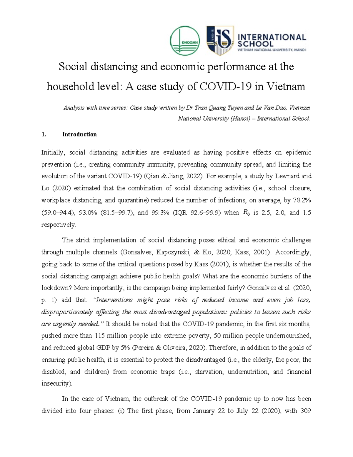 Case study Covid Vnuis - kjkjhho - Social distancing and economic ...