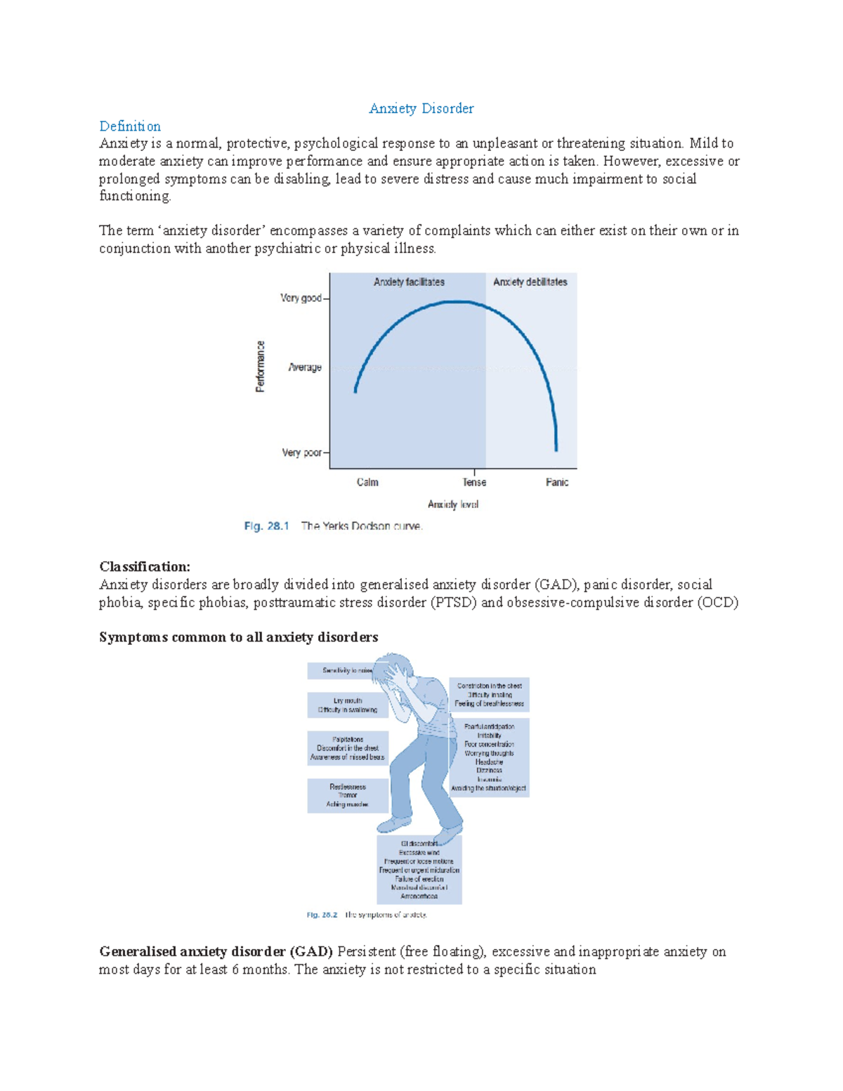Anxiety - pharmacotherapeutics lecture note - Anxiety Disorder ...