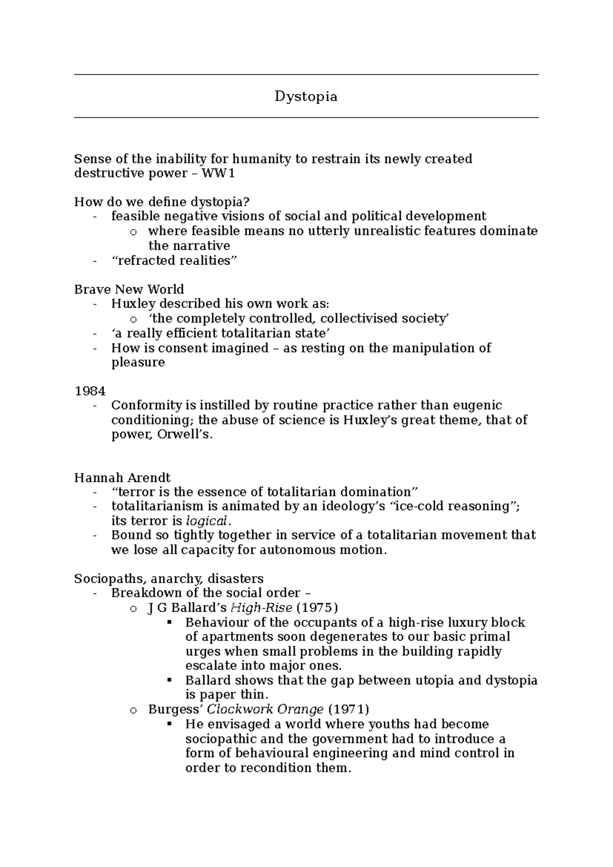 Dystopia Notes - Summary English Language and Literature - Dystopia ...