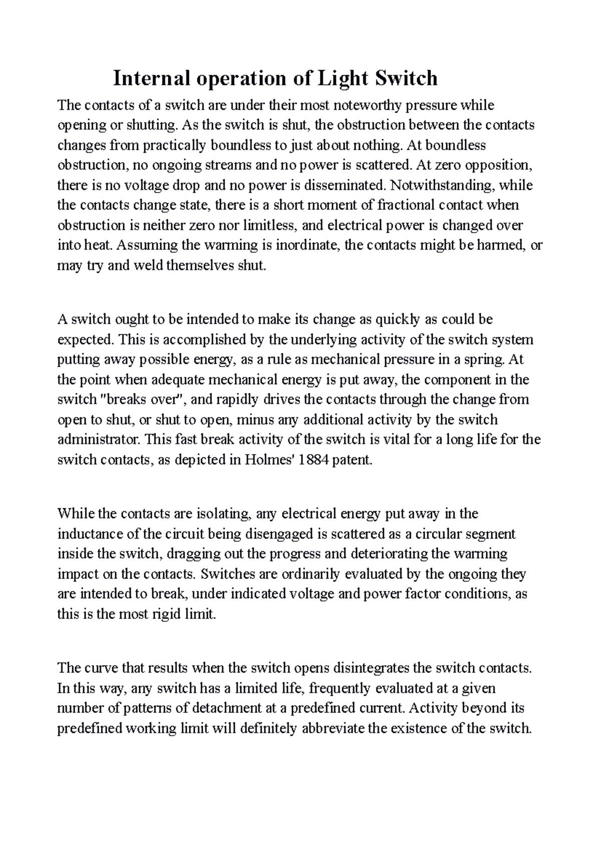 Internal operation of Light Switch - As the switch is shut, the ...