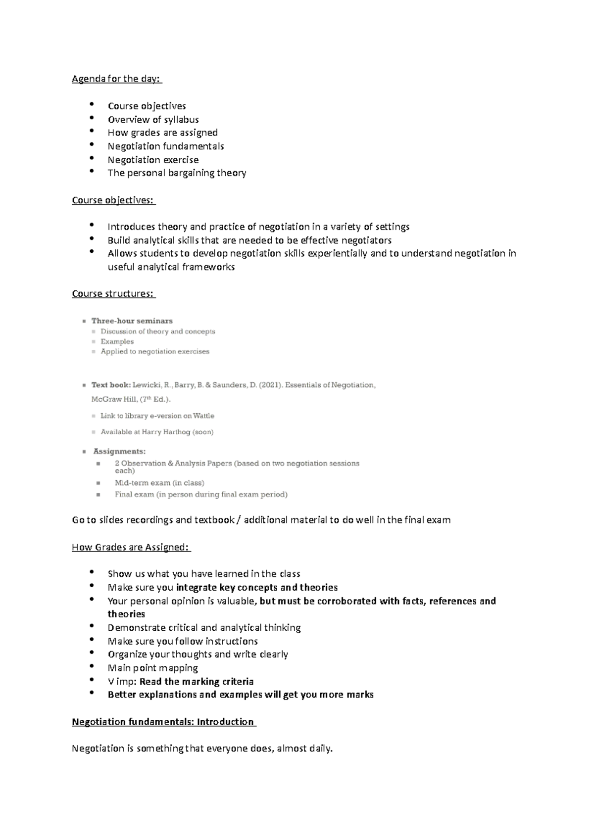 Week 1 Summary notes MGMT2004 - Agenda for the day: Course objectives ...