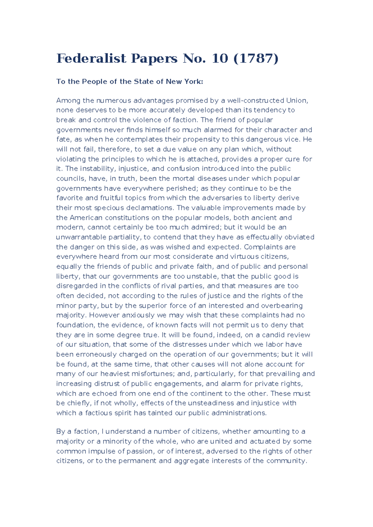 111111111111111111 - Federalist Papers No. 10 (1787) To the People of ...