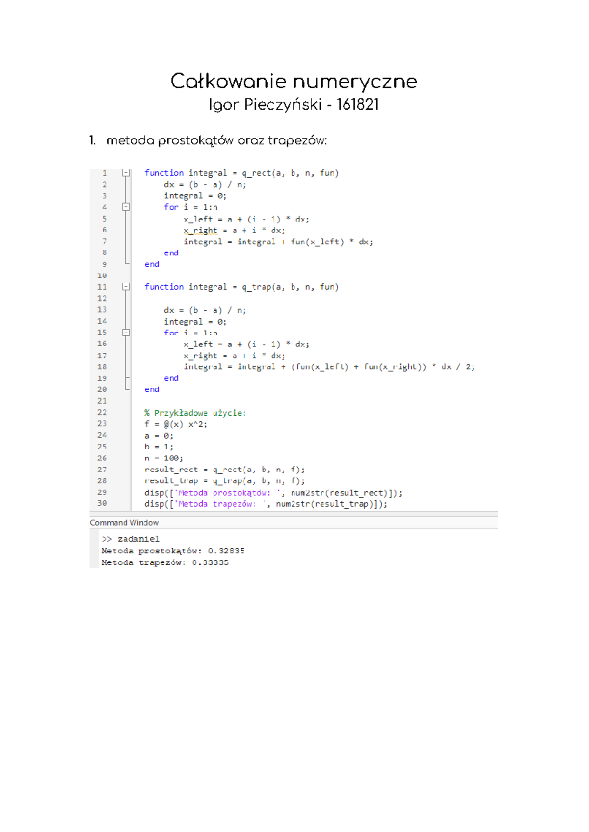 Całkowanie numeryczne - Metody Numeryczne i Symulacja - Całkowanie numeryczne Igor Pieczyński ...
