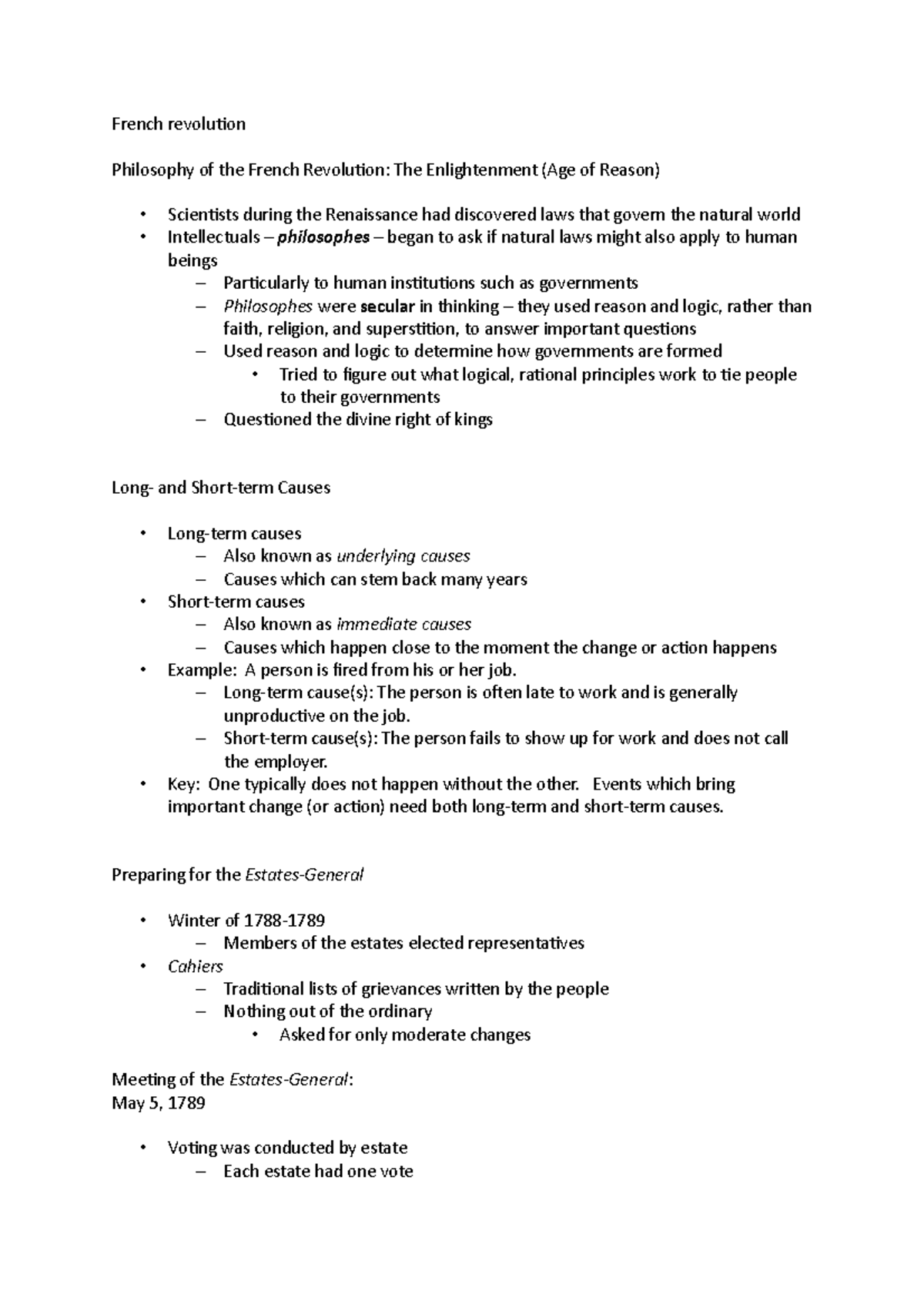 75 - french revolution lecture notes - French revolution Philosophy of ...