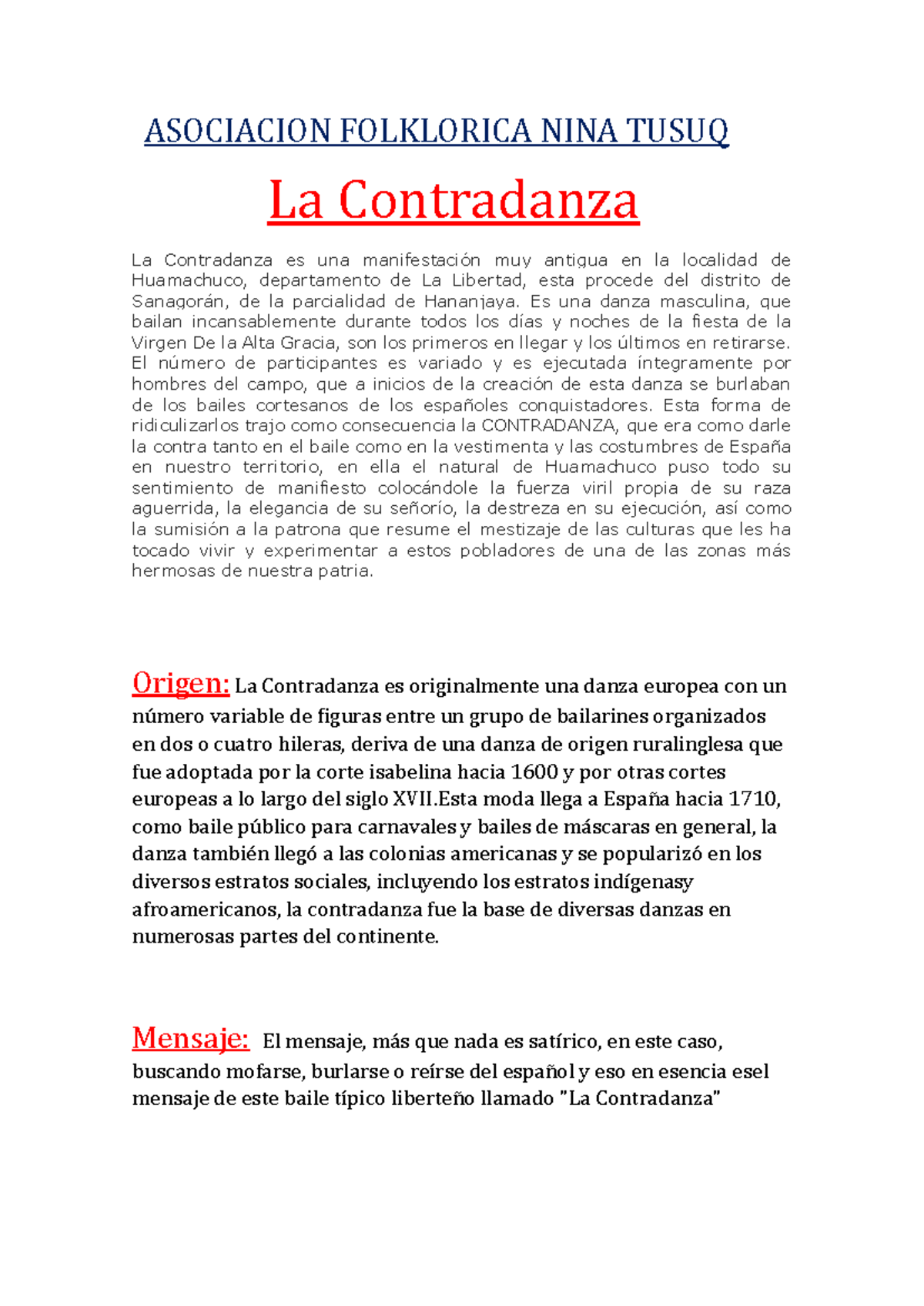 Reseña Historica (LA Contradanza) - ASOCIACION FOLKLORICA NINA TUSUQ La ...
