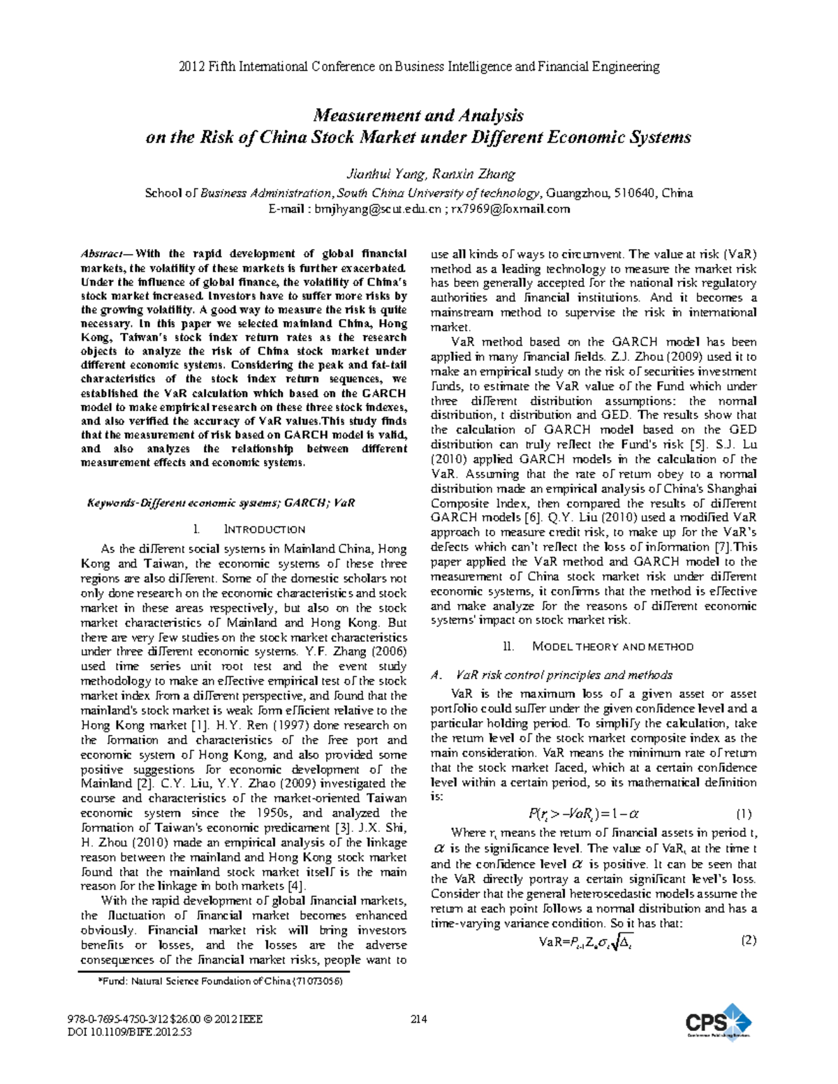 Yang2012 - jkl - *Fund: Natural Science Foundation of China (71073056 ...