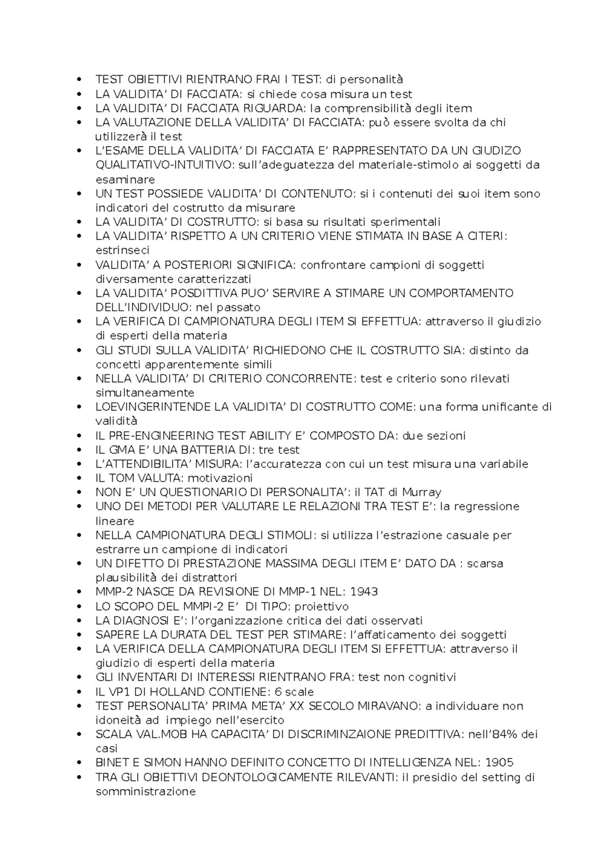 Domande di prova al test d'esame - TEST OBIETTIVI RIENTRANO FRAI I TEST ...