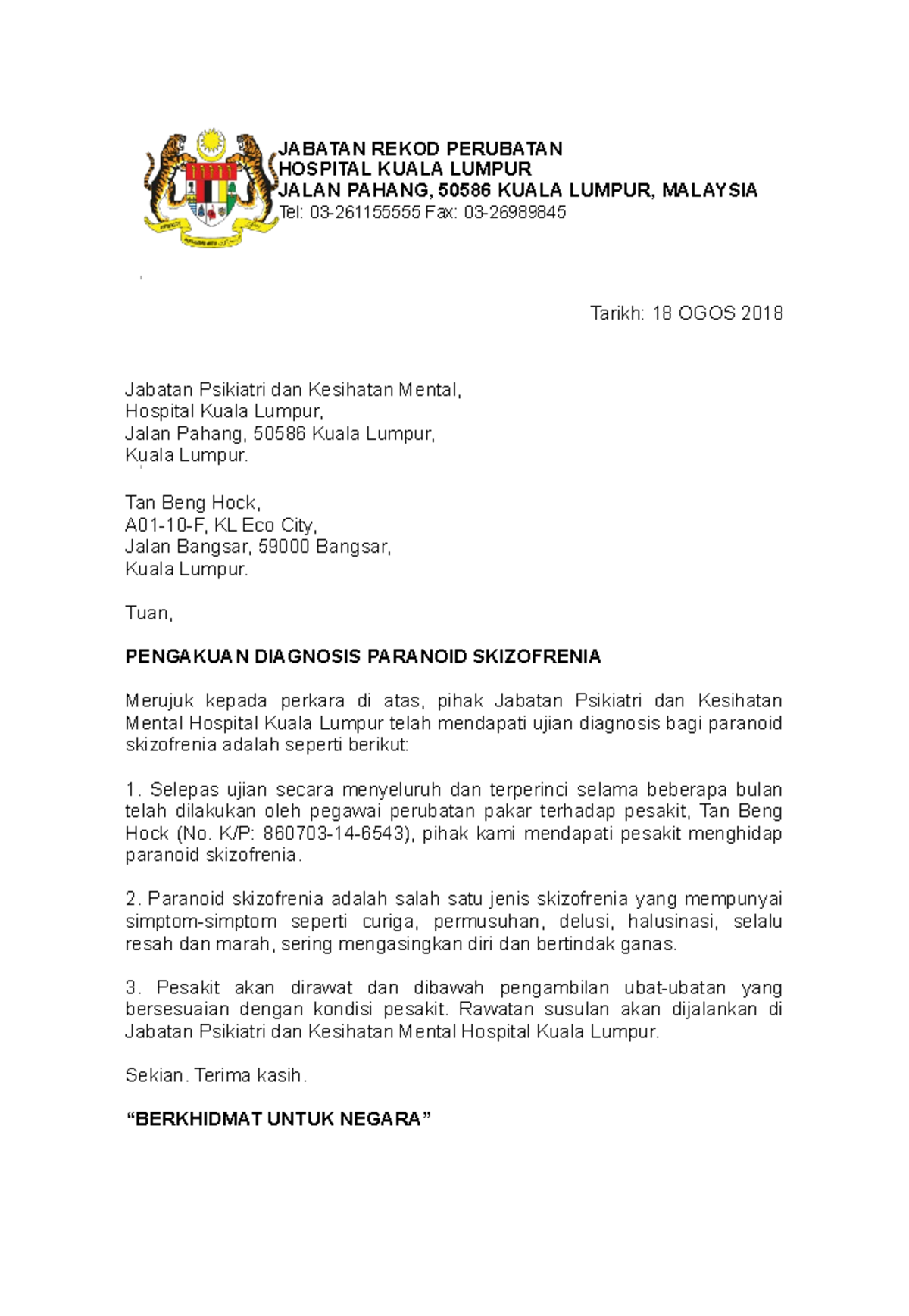 Medical Report exhibit - Tarikh: 18 OGOS 2018 Jabatan Psikiatri dan ...