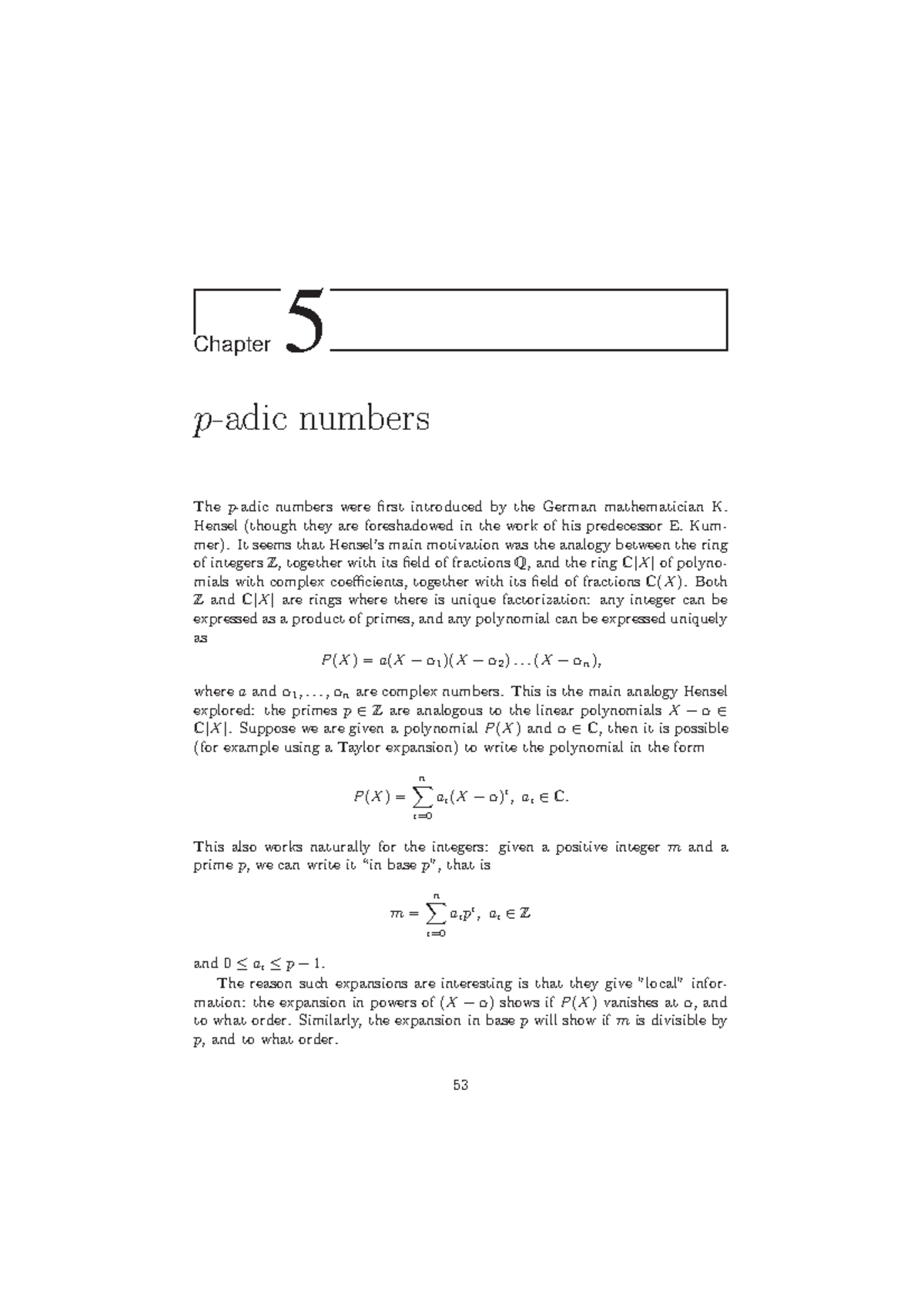 Padics - summary of p-adic - Chapter 5 p-adic numbers Thep-adic numbers were first introduced by ...
