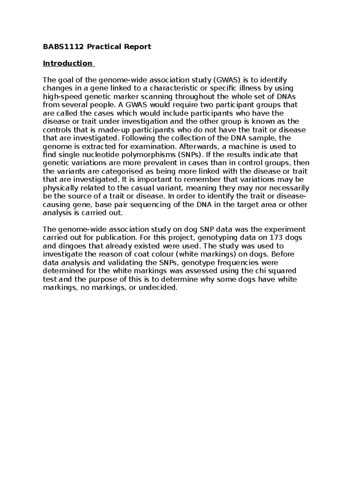 BABS1112 Practical Report-submit - BABS1112 Practical Report ...