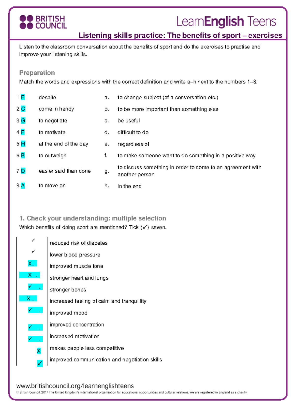7. Taller . THE Benefits OF Sport Ingles 13 SEP WORD - Listening skills ...
