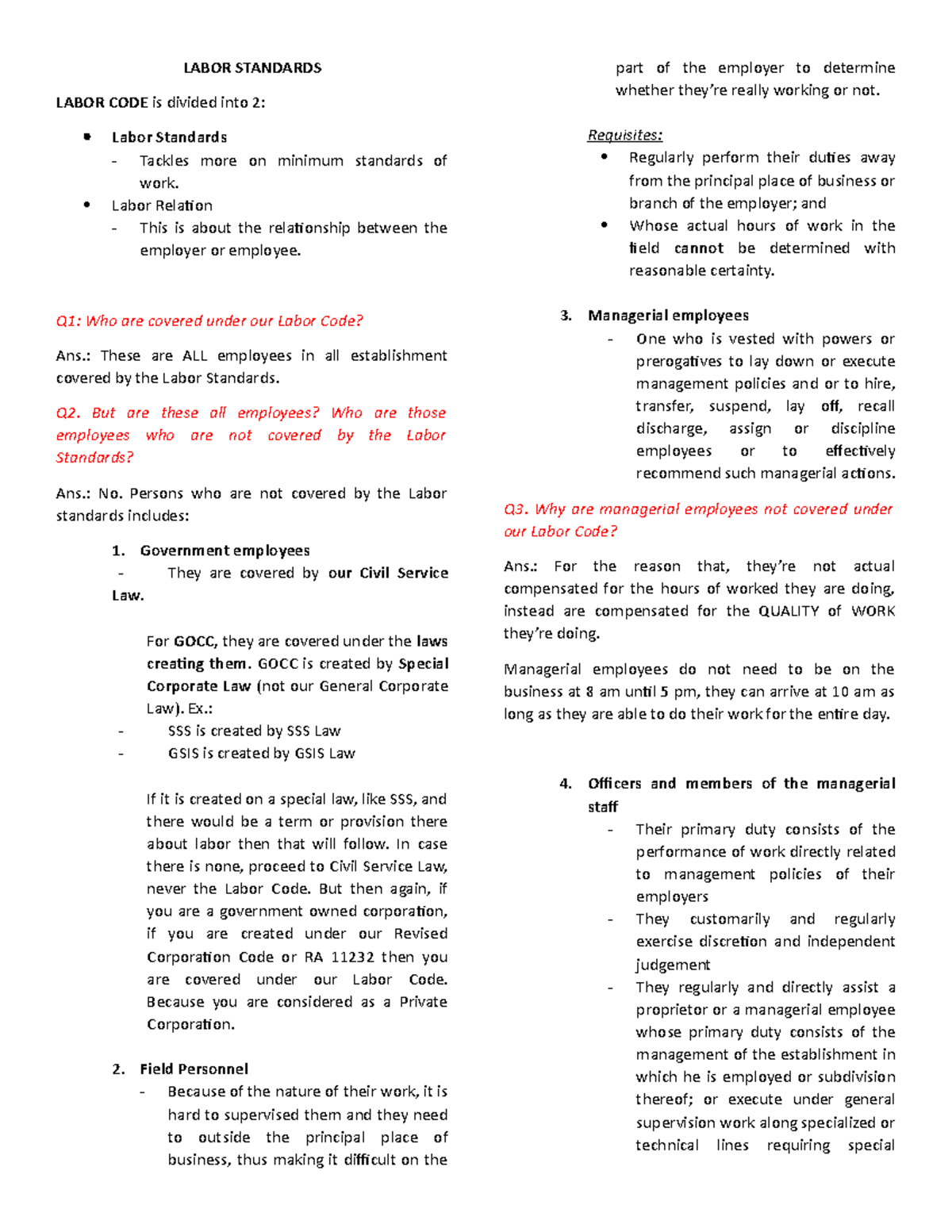 Labor Standards - Labor Relation - This is about the relationship ...