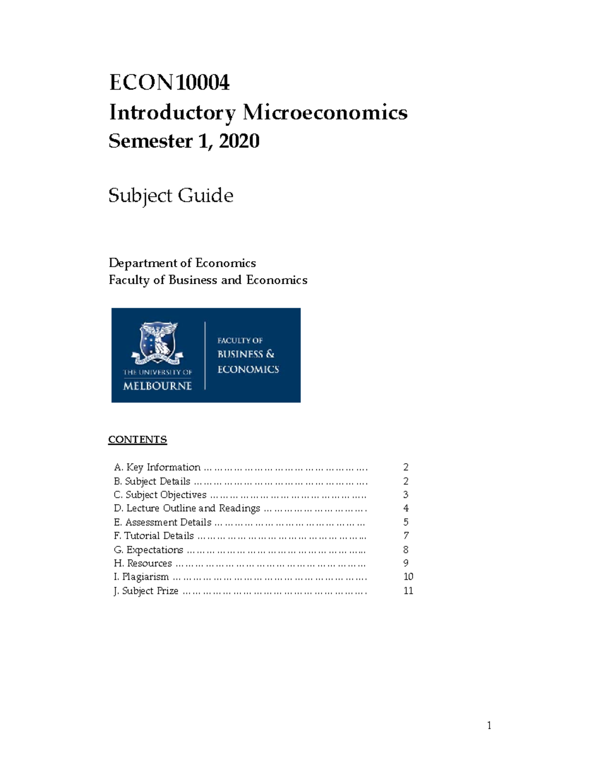 Subject Guide for ECON10004 2020 SM1 v2 - ECON10003 - Unimelb - Studocu