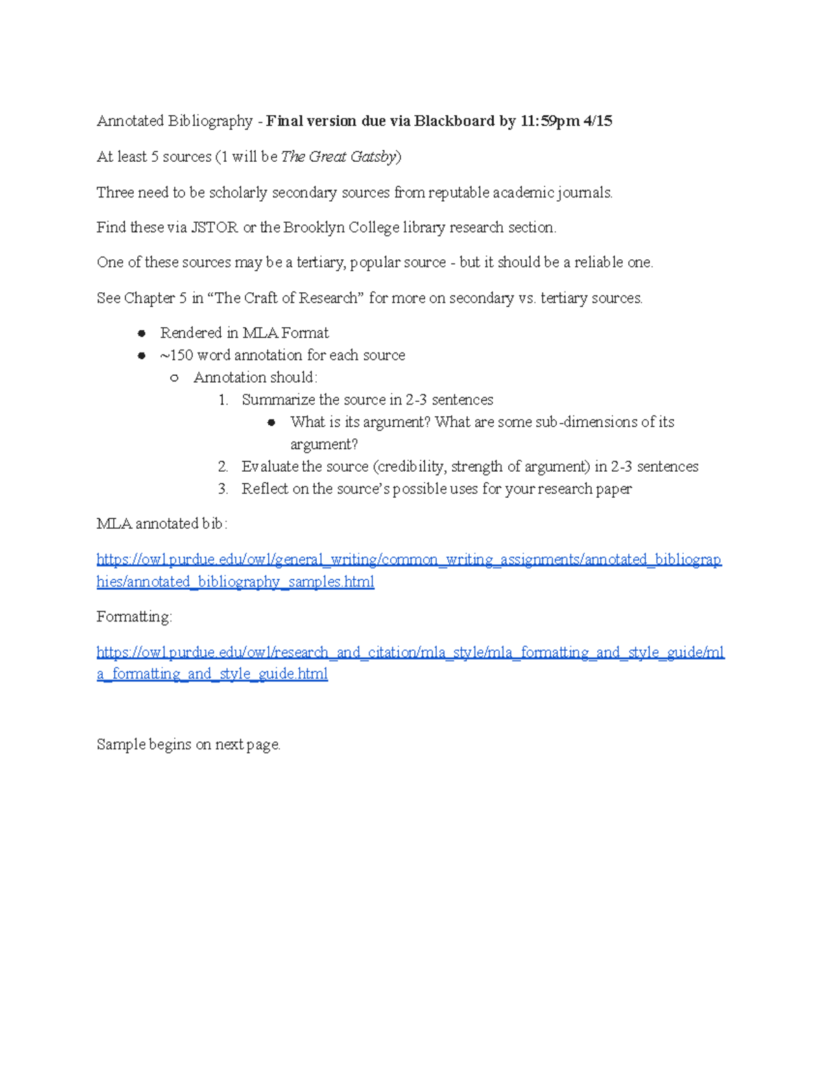 Annotated Bibliography Assignment w Sample - Annotated Bibliography ...