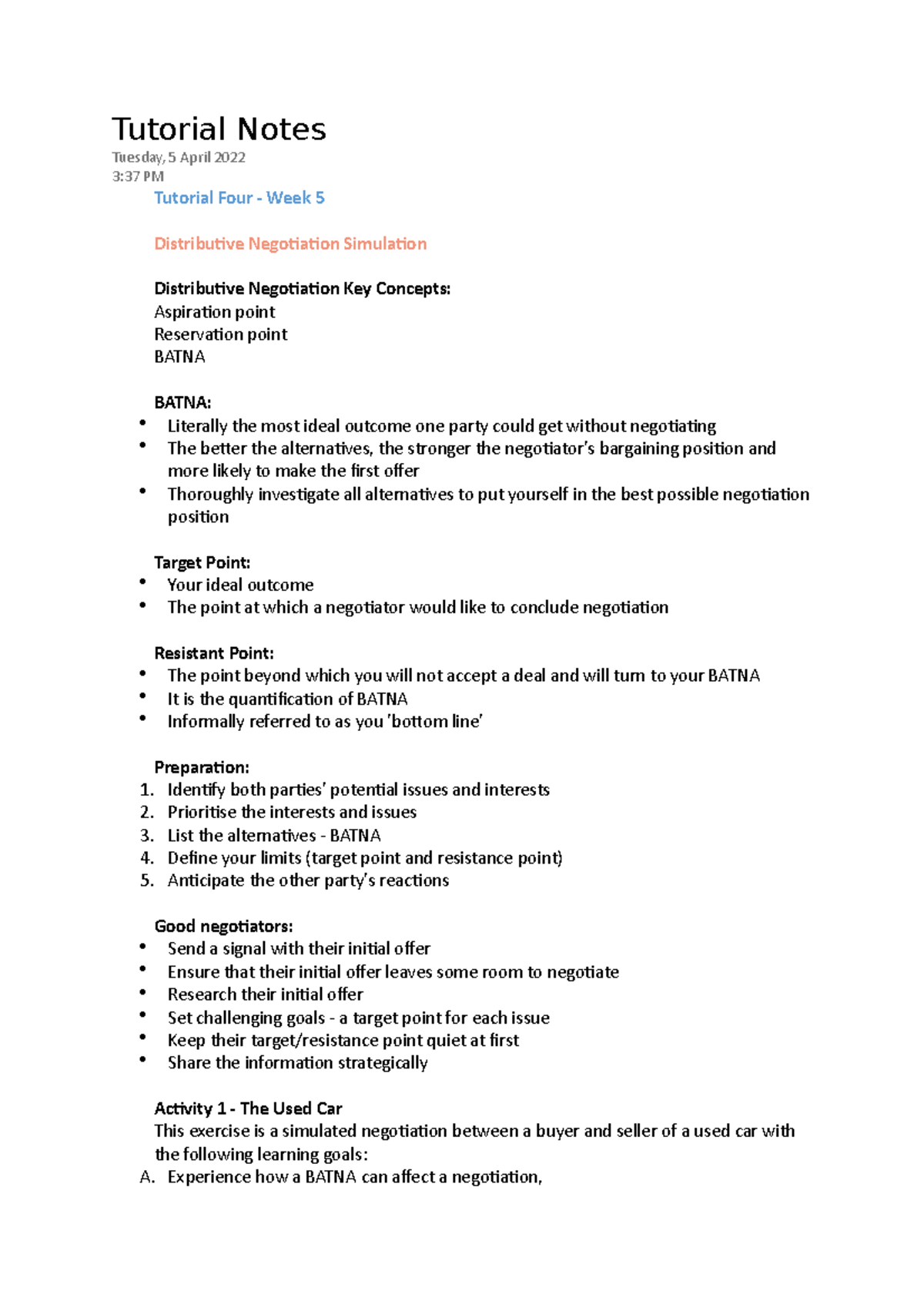 Tutorial Notes - Tutorial Notes Tuesday, 5 April 2022 3:37 PM Tutorial ...