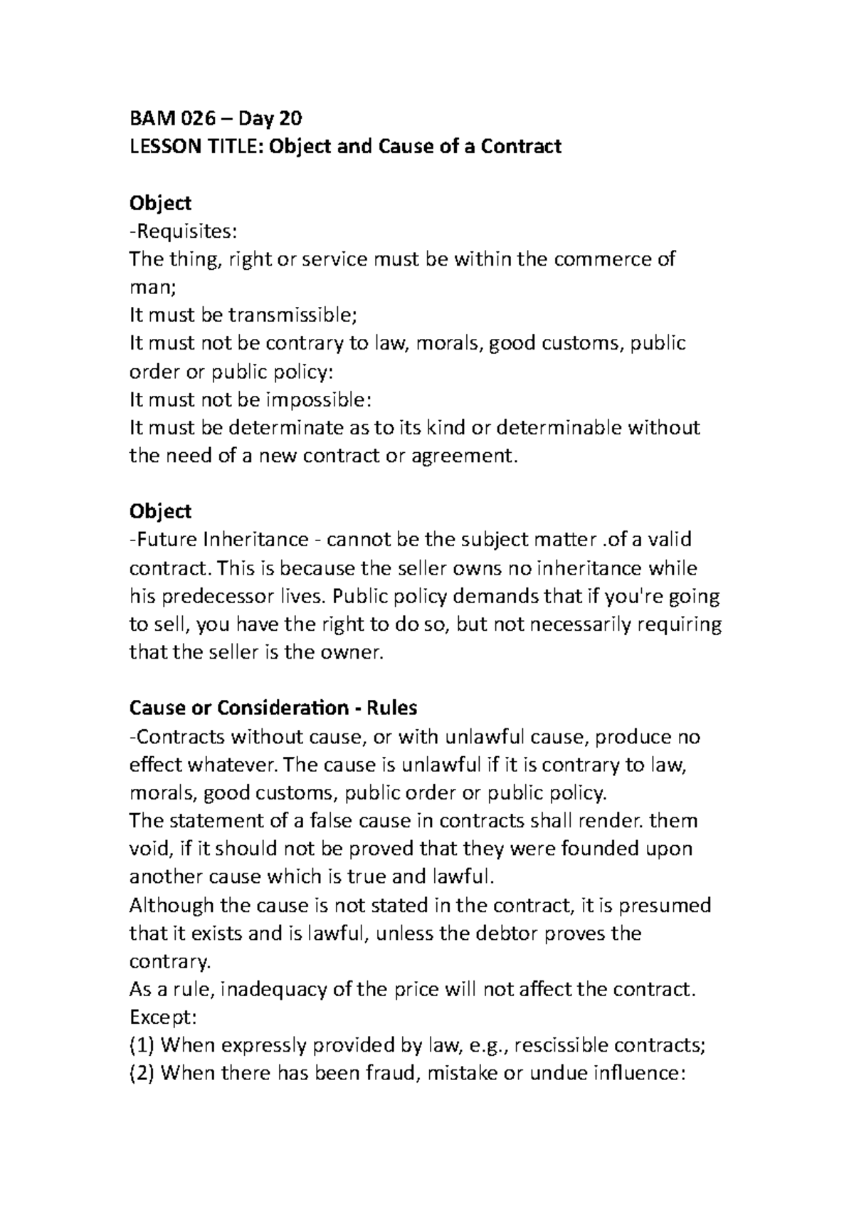 BAM 026 – Day 20 - BAM 026 – Day 20 - BAM 026 – Day 20 LESSON TITLE: Object and Cause of a ...