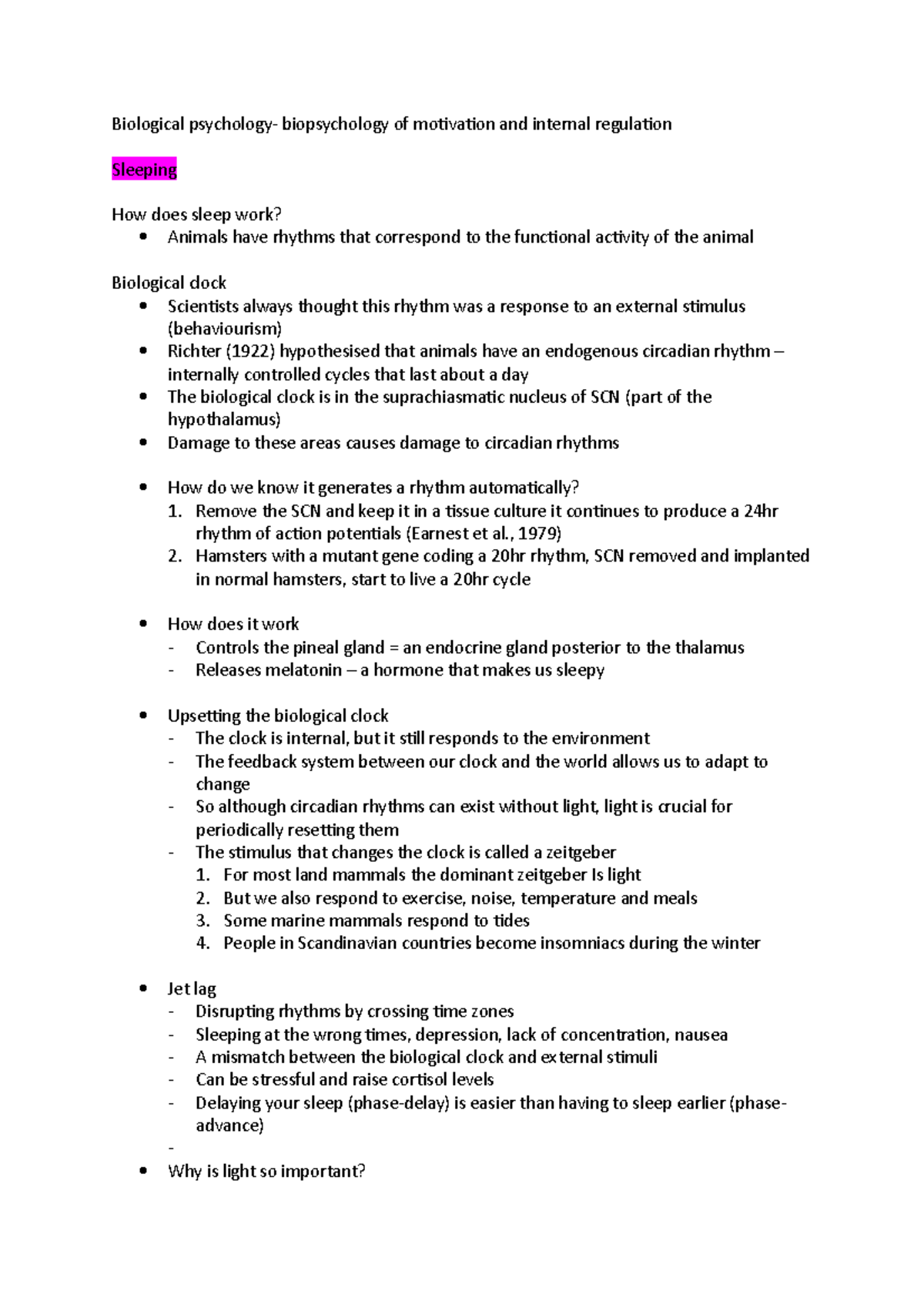 Internal regulation and motivation - Biological psychology ...