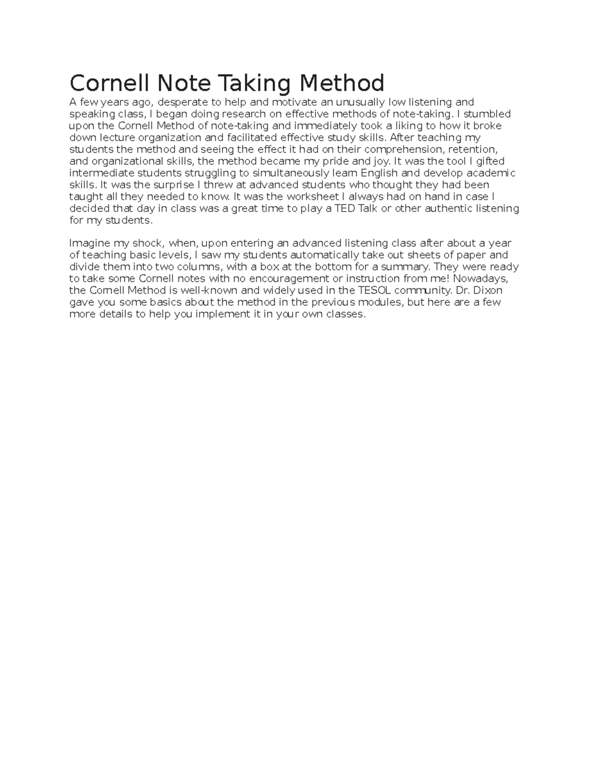 Cornell Note Taking Method - I stumbled upon the Cornell Method of note ...