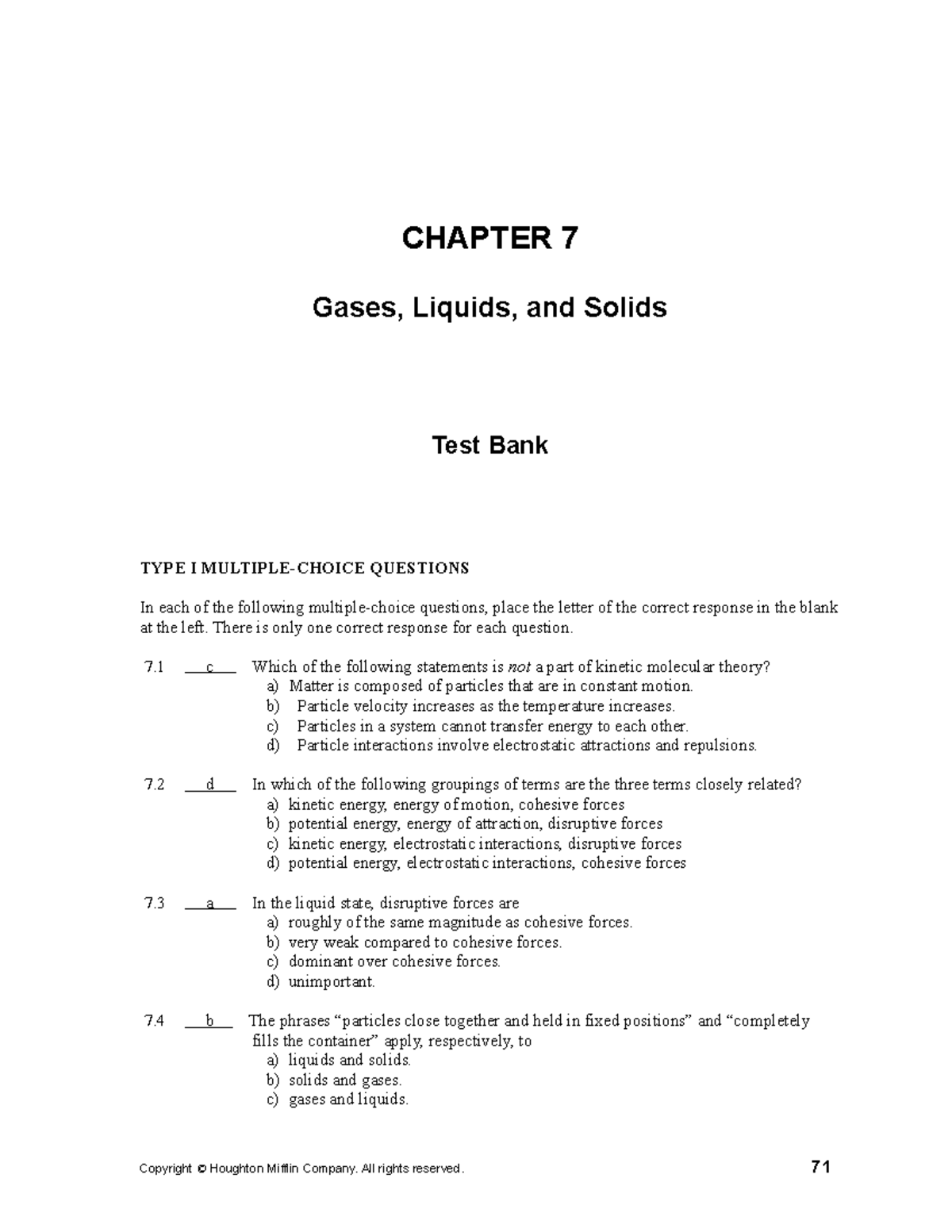 Tb ch07 - none - CHAPTER 7 Gases, Liquids, and Solids Test Bank TYPE I ...