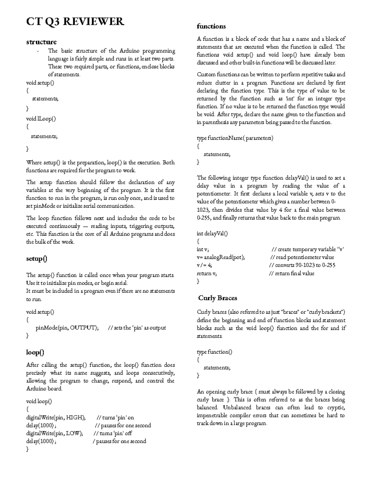 ICT Reviewer - Google Docs - CT Q3 REVIEWER structure The basic structure of the Arduino ...