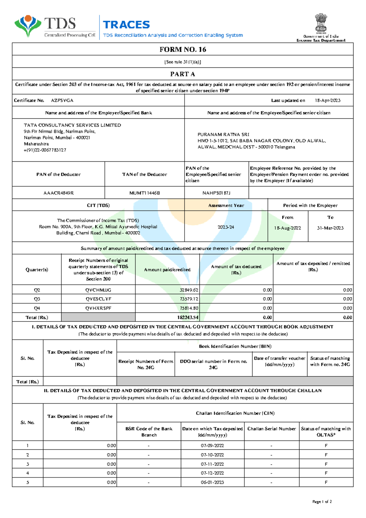 Form 16 part A - ... - FORM NO. 16 [See rule 31(1)(a)] Certificate ...