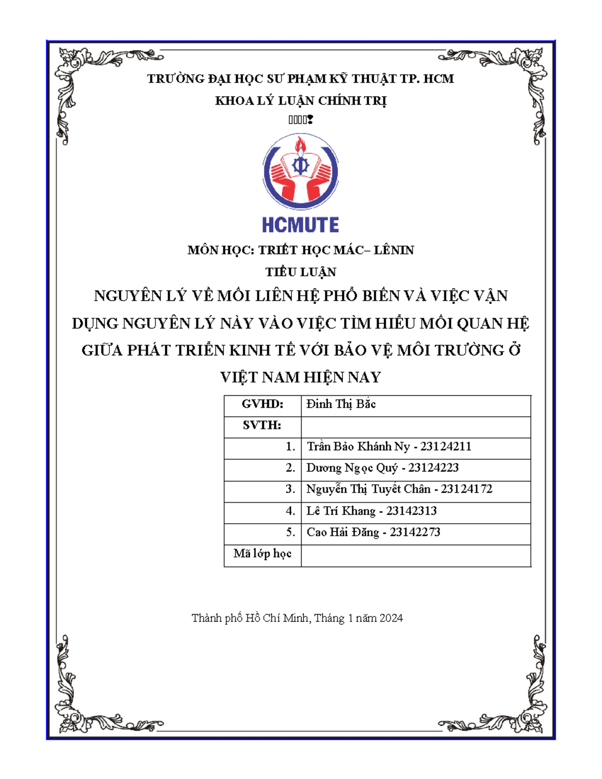 Tiểu luận cuối kì triết học - TRƯỜNG ĐẠI HỌC SƯ PHẠM KỸ THUẬT TP. HCM ...