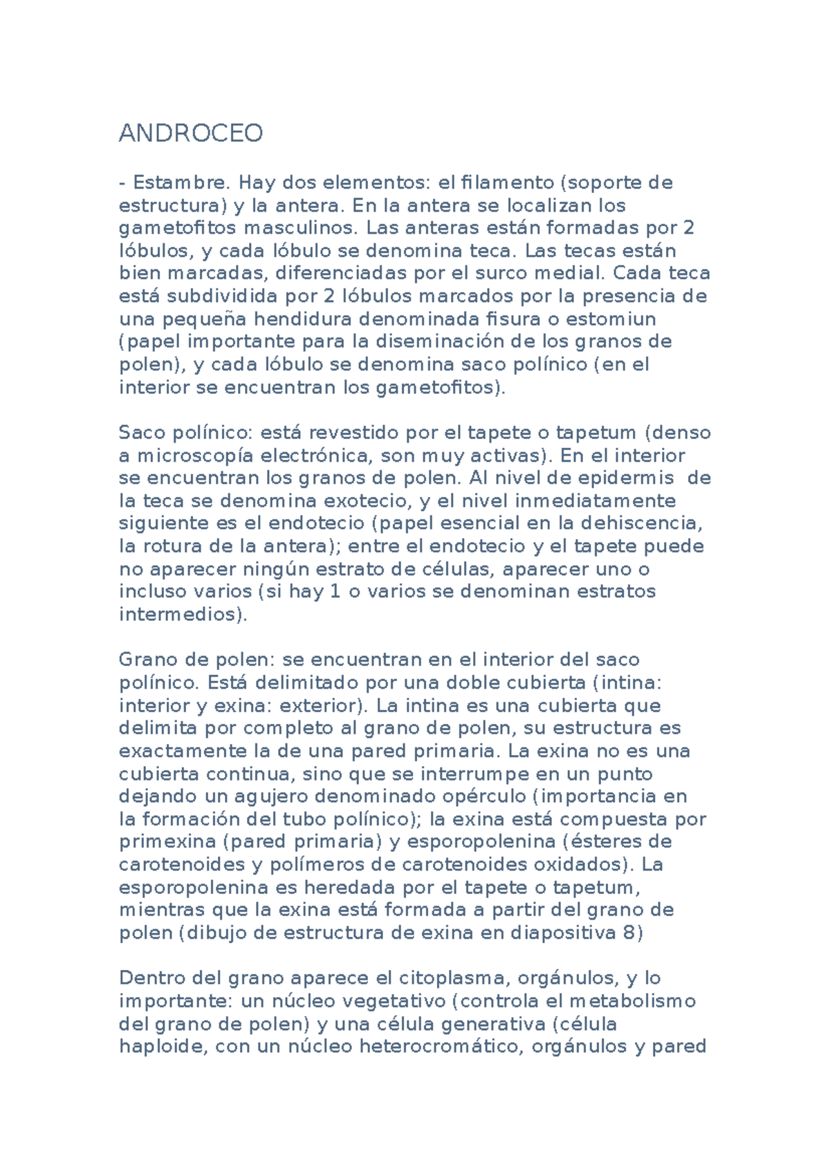 Androceo - ANDROCEO Estambre. Hay dos elementos: el filamento (soporte ...
