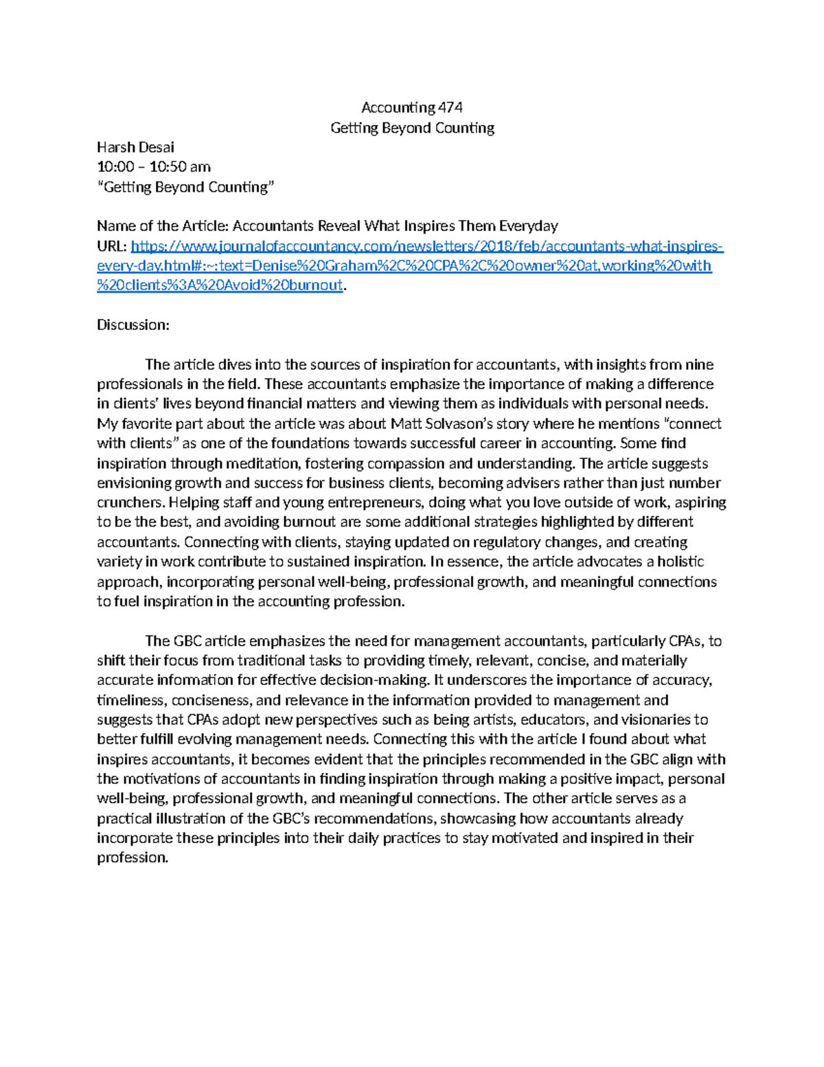 GBC Assisngment - Accounting 474 Getting Beyond Counting Harsh Desai 10 ...