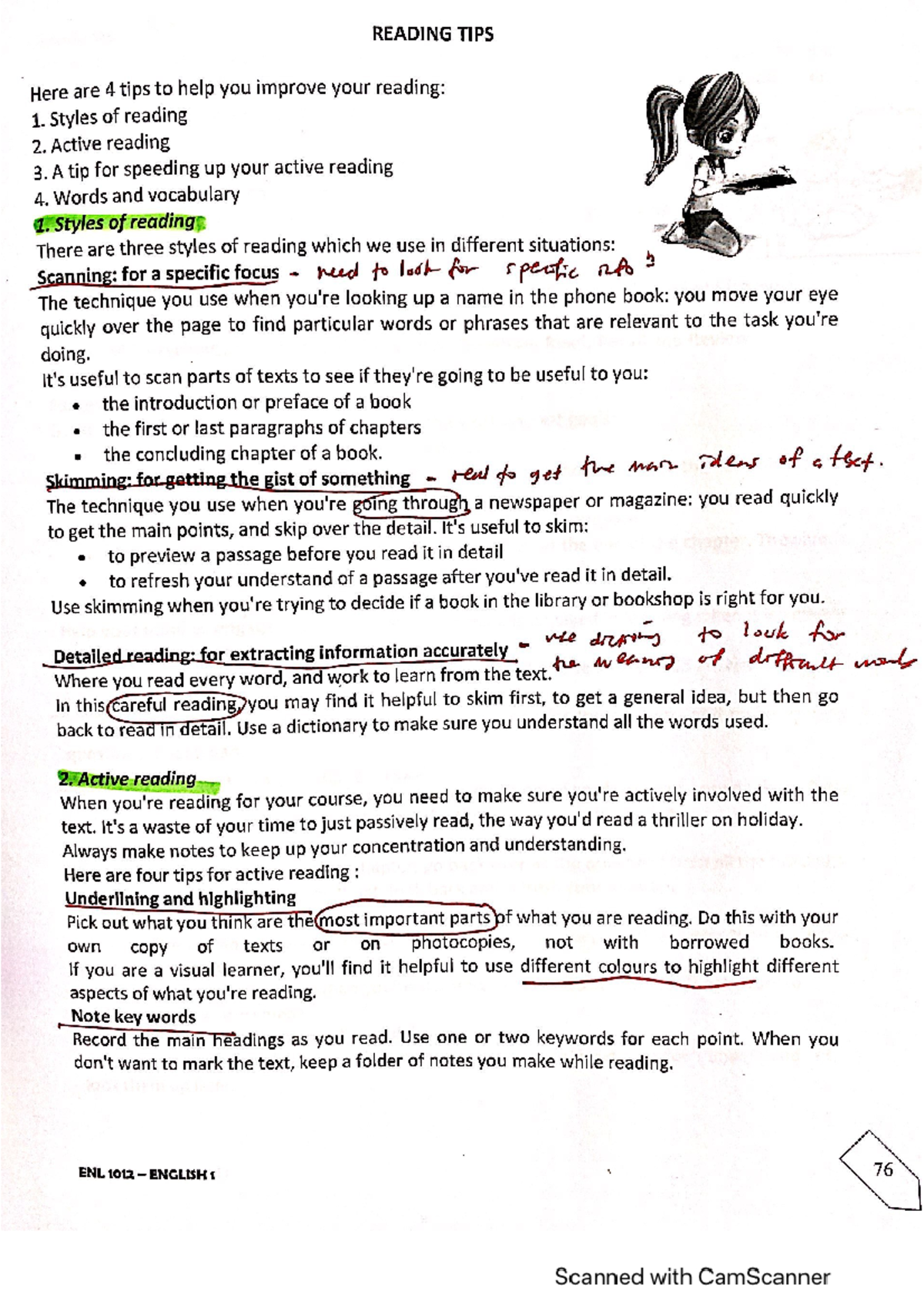 Scanning Notes and practice English ELC121 - Business studies - Studocu