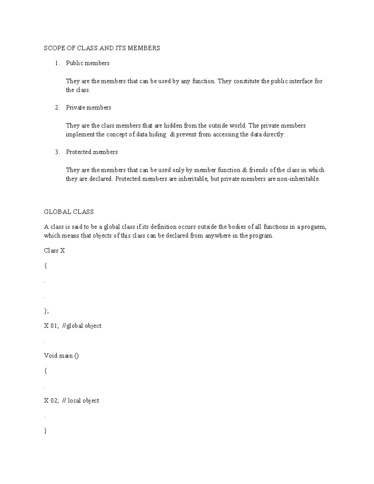 Scope OF Class AND ITS Members - SCOPE OF CLASS AND ITS MEMBERS Public ...