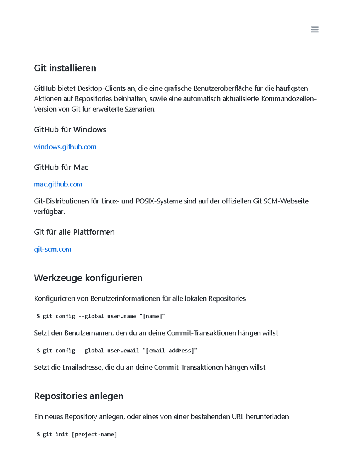 Git Hub Git Spickzettel - Git Hub Cheatsheets - Git installieren GitHub bietet Desktop-Clients ...